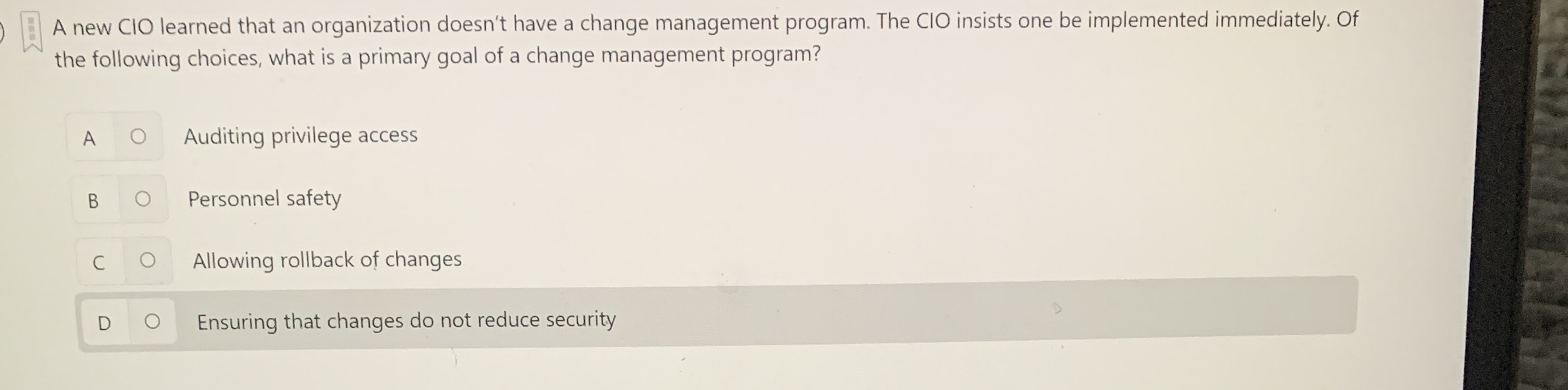 Solved A new ClO learned that an organization doesn't have a | Chegg.com