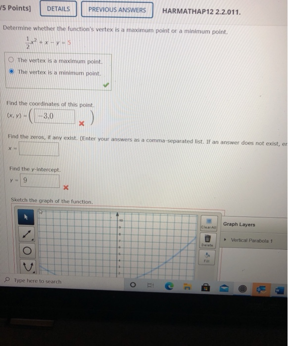 Solved Determine whether the function's vertex is a maximum | Chegg.com