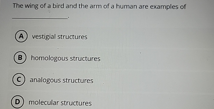 Solved The wing of a bird and the arm of a human are | Chegg.com