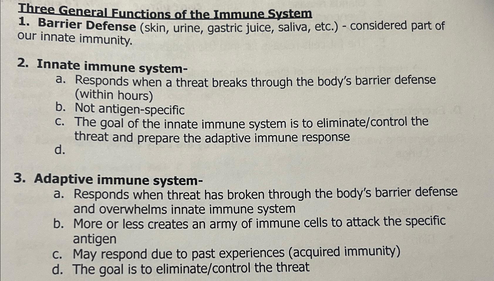 Solved Three General Functions of the Immune_SystemBarrier | Chegg.com