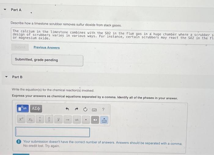 Solved Part A Describe how a limestone scrubber removes | Chegg.com