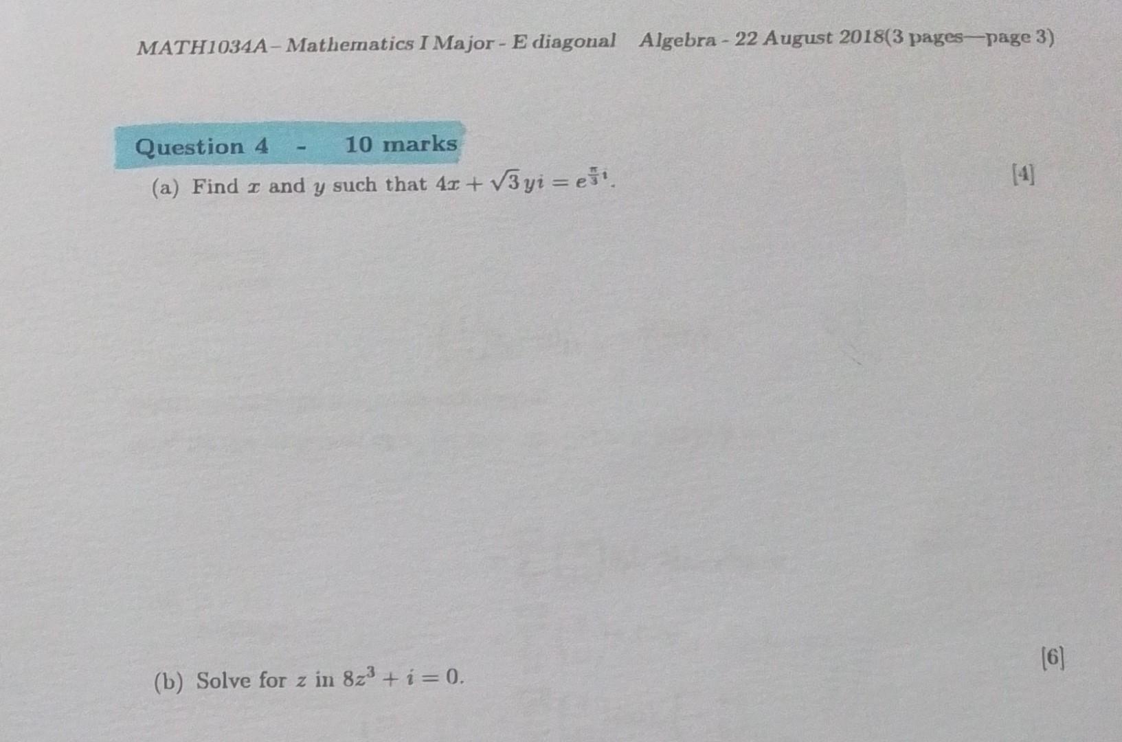 Solved MATH1034A-Mathematics I Major - E diagonal Algebra - | Chegg.com