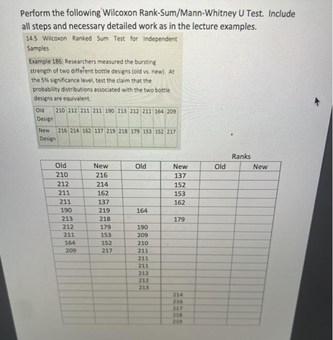 Solved Perform the following Wilcoxon Rank-Sum/Mann-Whitney | Chegg.com