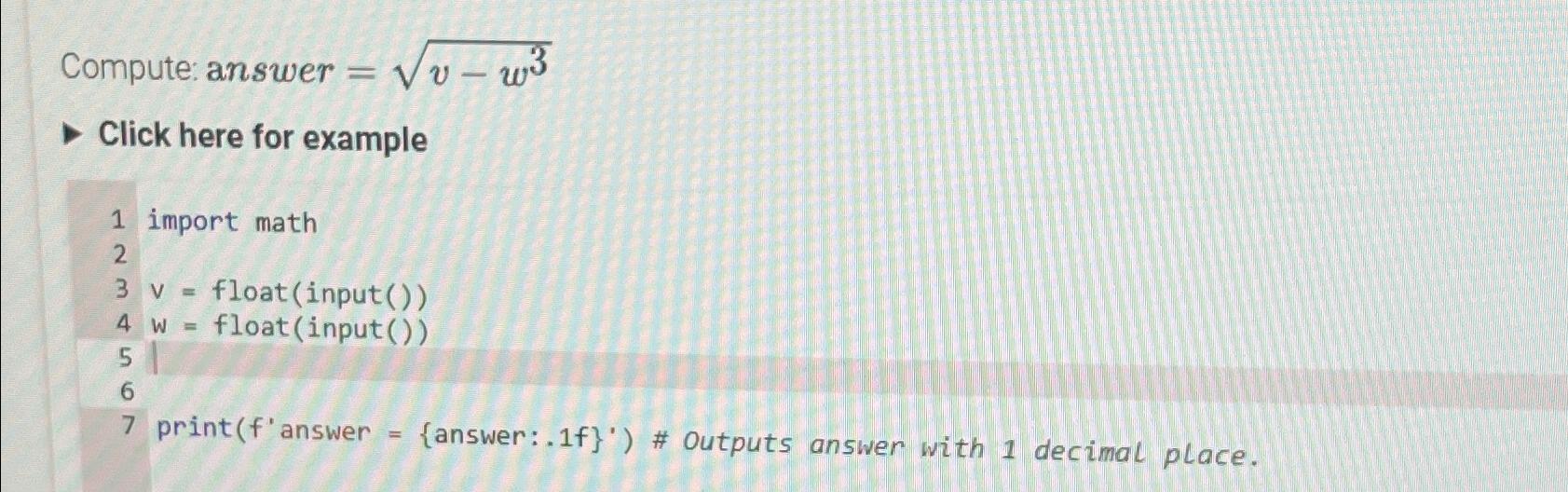 Solved Compute: answer =v-w32Click here for example1 ﻿import | Chegg.com