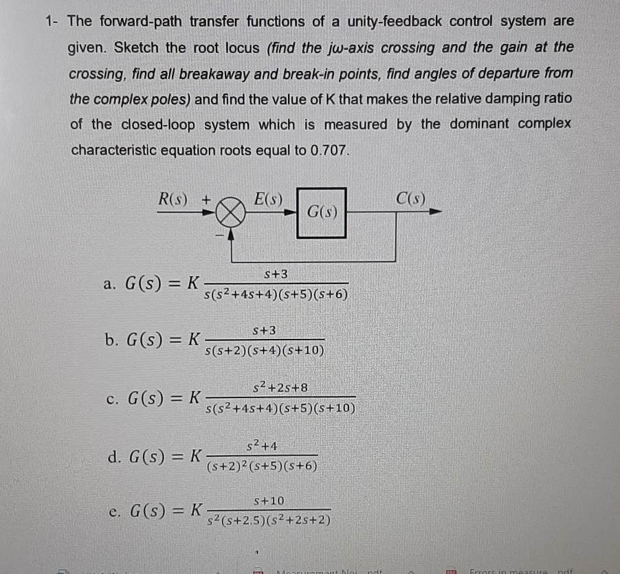 1- The forward-path transfer functions of a | Chegg.com