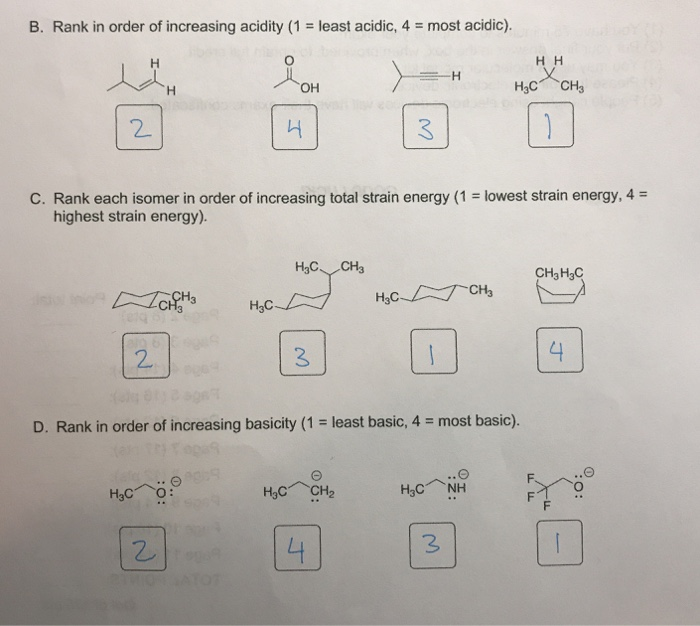 Solved B. Rank in order of increasing acidity (1 = least | Chegg.com