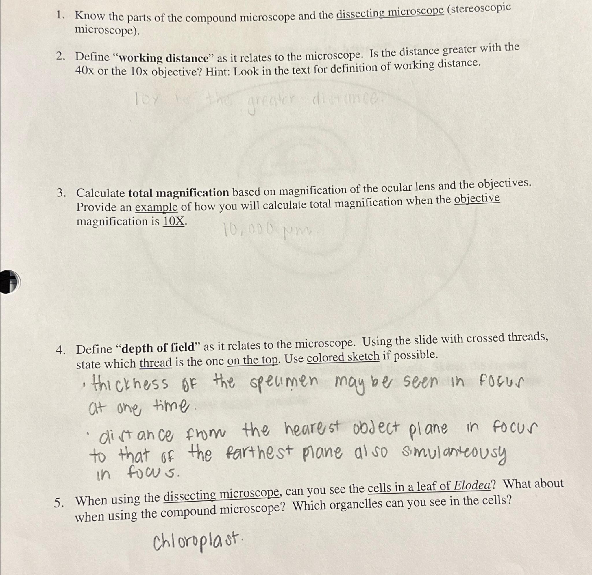 Solved Know the parts of the compound microscope and the | Chegg.com