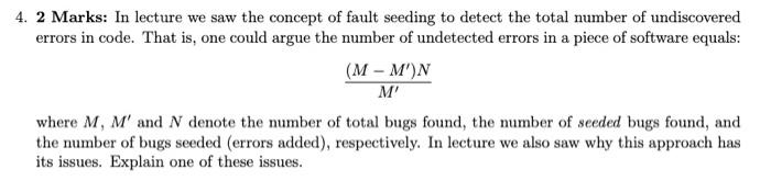Solved 4. 2 Marks: In lecture we saw the concept of fault | Chegg.com