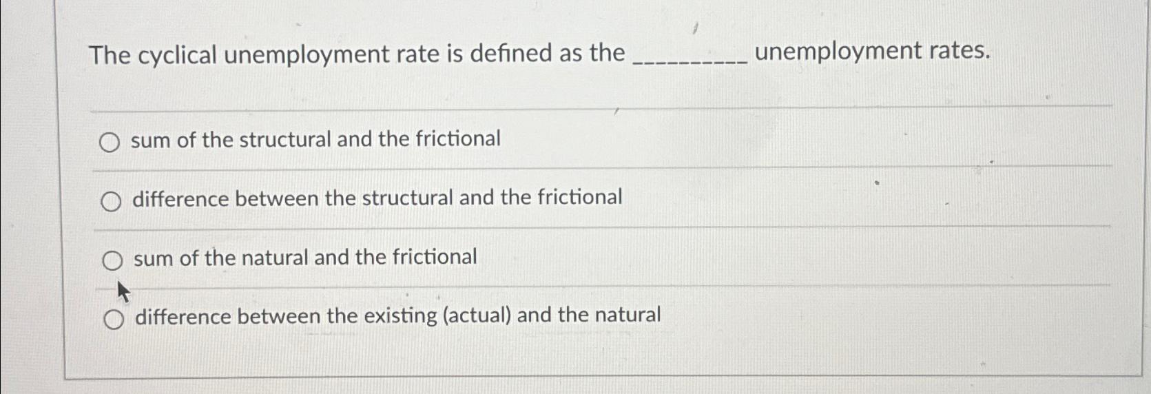 Solved The Cyclical Unemployment Rate Is Defined As The