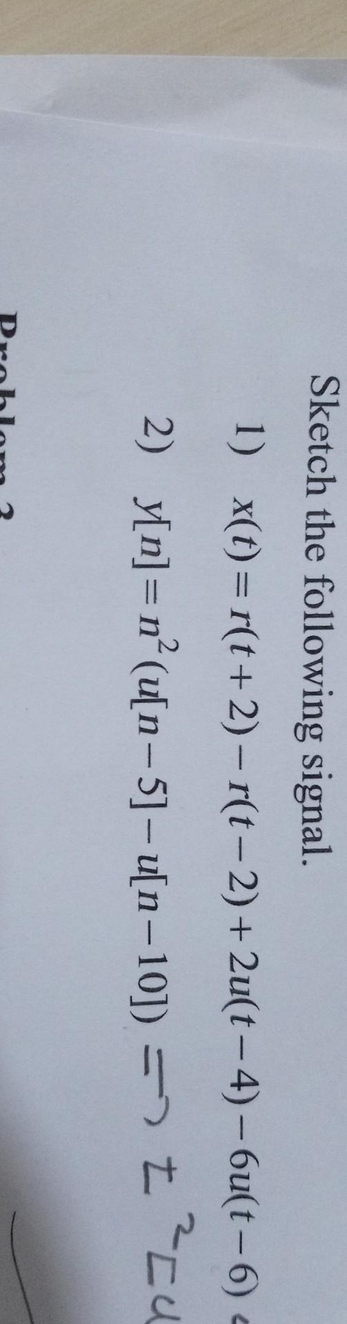 Solved Sketch the following signal. 1) X(t)= r(t + 2)- | Chegg.com