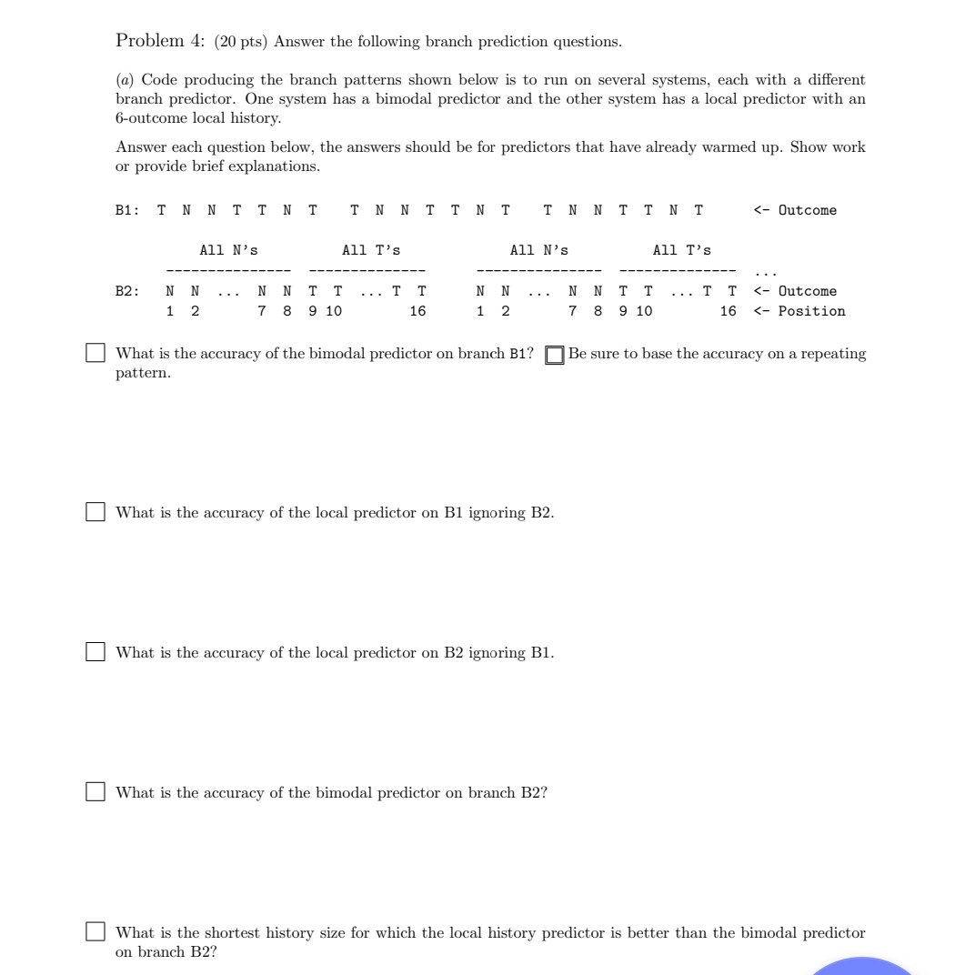 Solved Problem 4: (20 ﻿pts) ﻿Answer the following branch | Chegg.com