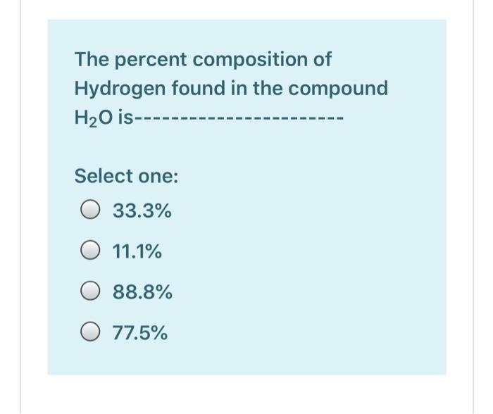 Solved The percent composition of Hydrogen found in the | Chegg.com
