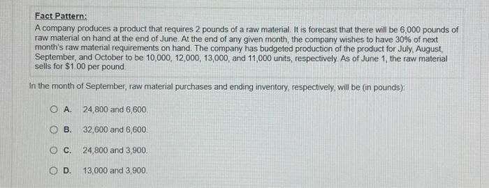 Solved Fact Pattern: A company produces a product that | Chegg.com
