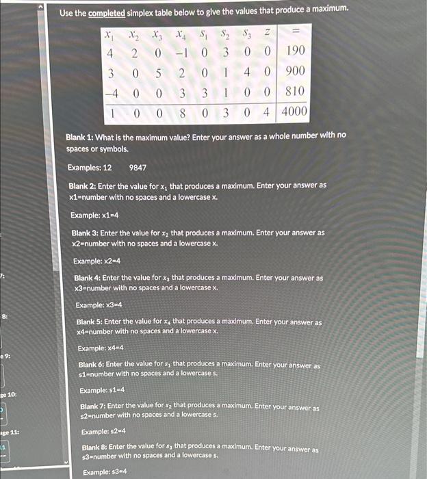 Solved Use the completed simplex table below to give the | Chegg.com