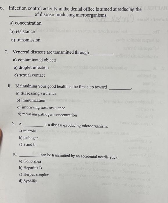 Solved Infection control activity in the dental office is | Chegg.com