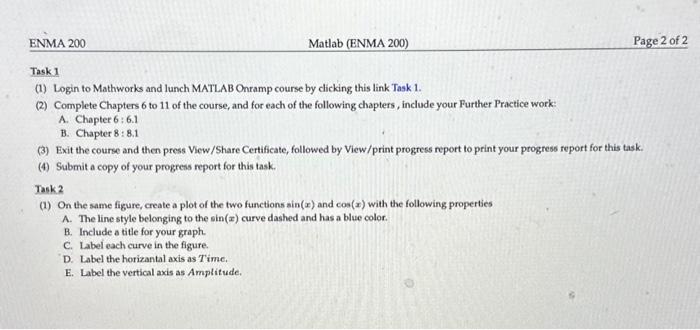 Solved Task 1 (1) Login to Mathworks and lunch MATLAB Onramp | Chegg.com