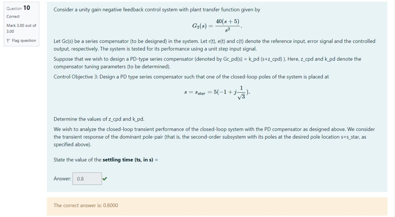 Solved Q10Consider a unity gain negative feedback control | Chegg.com