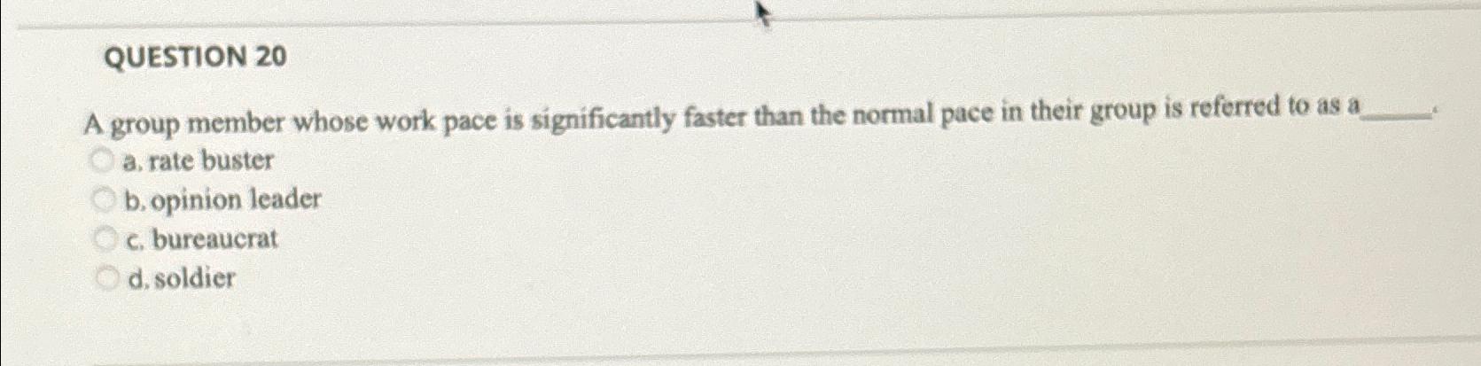 Solved QUESTION 20A group member whose work pace is | Chegg.com