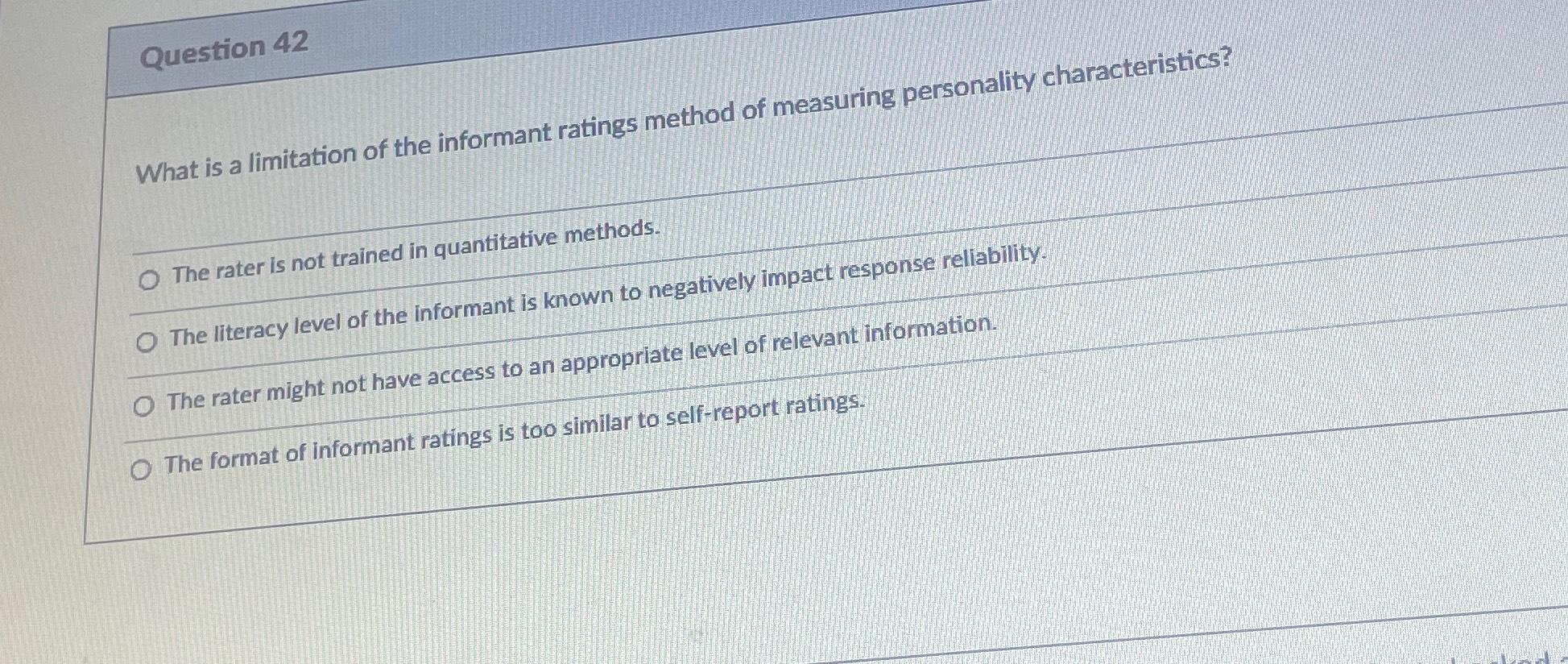 Solved Question 42What is a limitation of the informant | Chegg.com