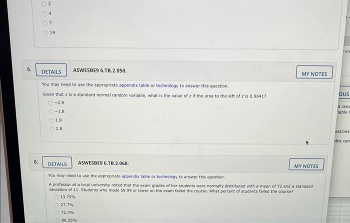 Solved 2 4 7 14 ASWESBE9 6.TB.2.050. You may need to use the | Chegg.com