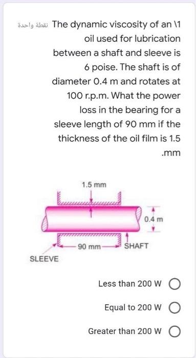 Solved 1\ The dynamic viscosity of an نقطة واحدة oil used | Chegg.com