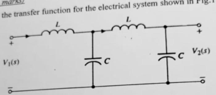 Solved tha transfer function for the electrical system shown | Chegg.com