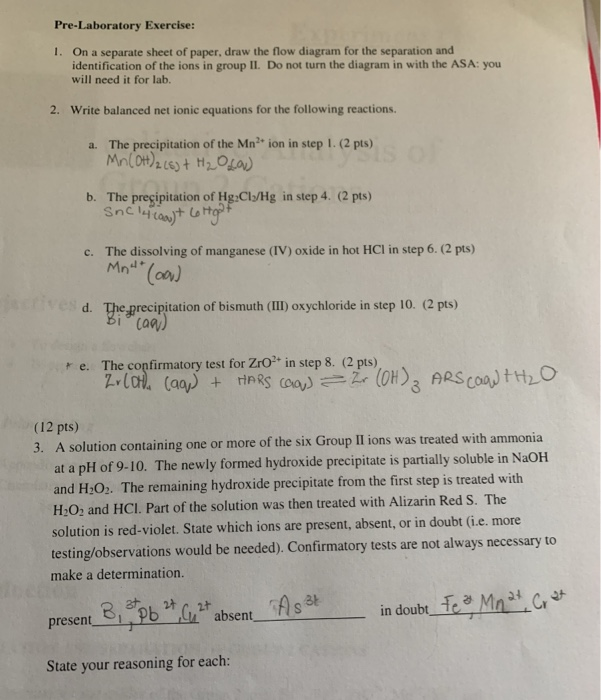 Pre-Laboratory Exercise: 1. On a separate sheet of | Chegg.com