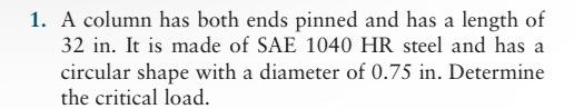 Solved 1. A column has both ends pinned and has a length of | Chegg.com