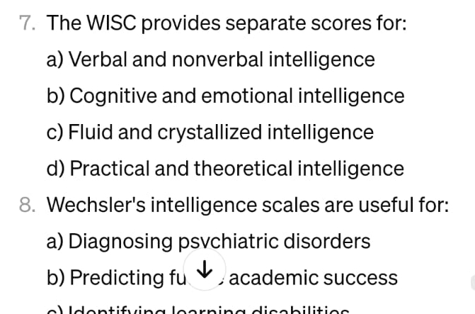 The WISC provides separate scores for:a) ﻿Verbal and | Chegg.com
