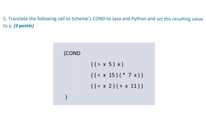 Solved 5. Translate the following call to Scheme's COND to | Chegg.com
