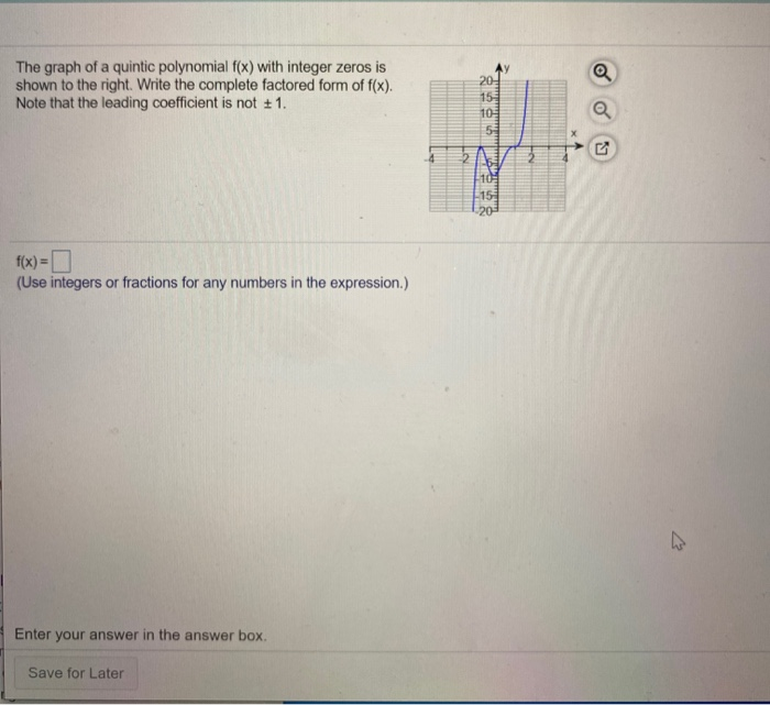 Solved The graph of a quintic polynomial f(x) with integer | Chegg.com