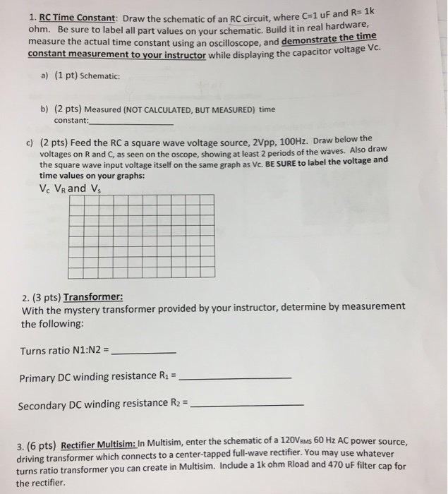 Solved an RC circuit, where C=1 uF and R= 1k 1. RC Time | Chegg.com