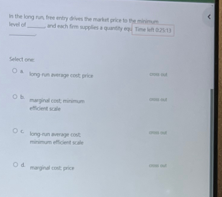 Solved In the long run, free entry drives the market price | Chegg.com