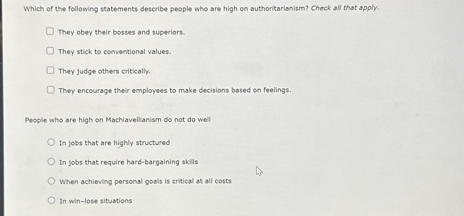 Solved Which of the following statements describe people who | Chegg.com