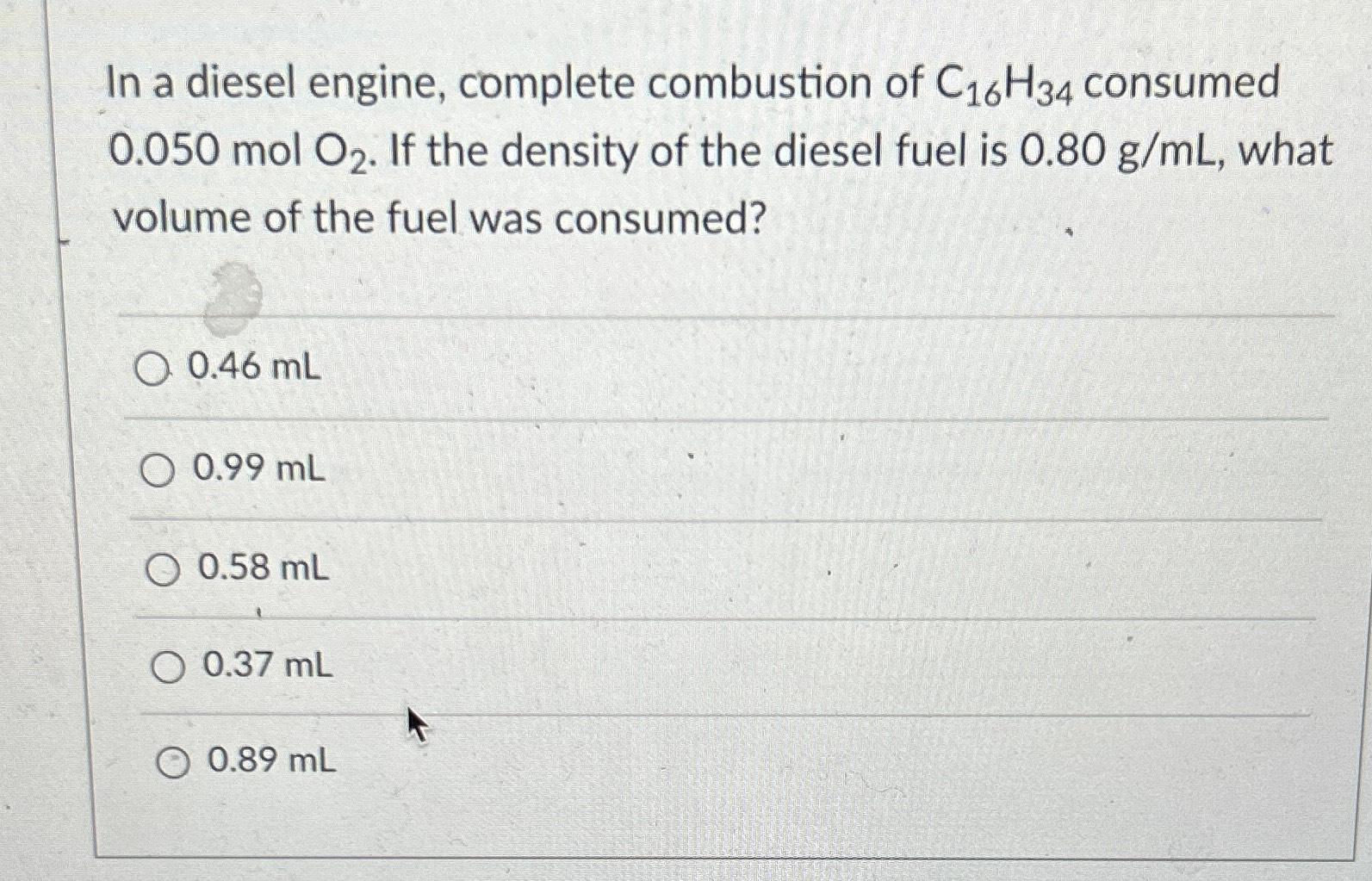Solved In a diesel engine, complete combustion of C16H34 | Chegg.com