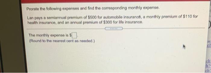 Solved Prorate the following expenses and find the | Chegg.com
