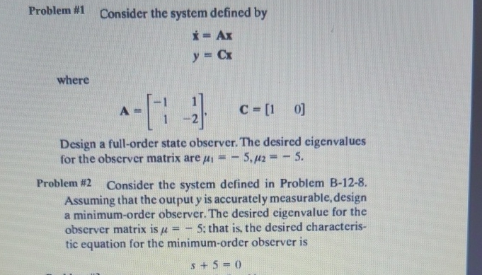 Solved Problem #1Consider the system defined | Chegg.com