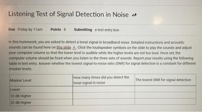 Solved Listening Test of Signal Detection in Noise at Due | Chegg.com