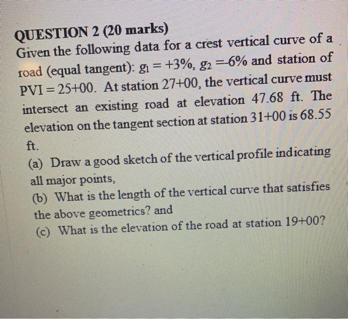 Solved QUESTION 2 (20 marks) Given the following data for a | Chegg.com