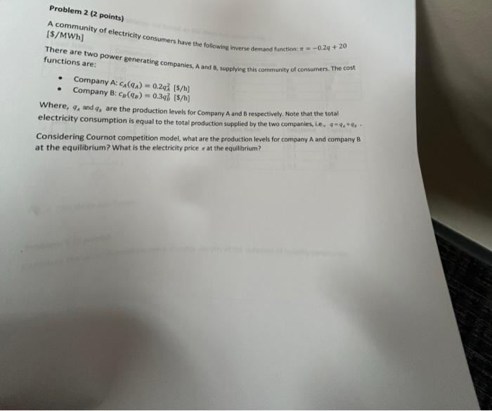 Solved Problem 2 (2 points) A community of electricity | Chegg.com