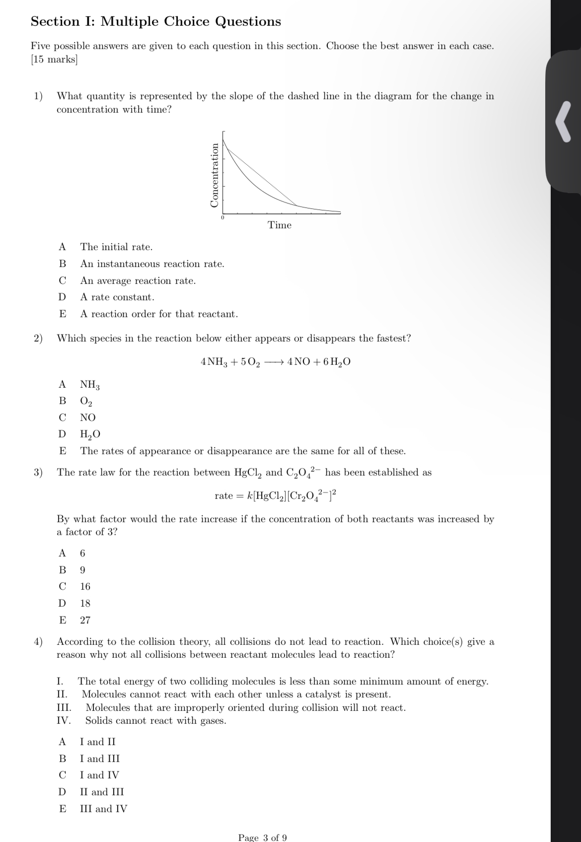 Solved Section I: Multiple Choice QuestionsFive possible | Chegg.com