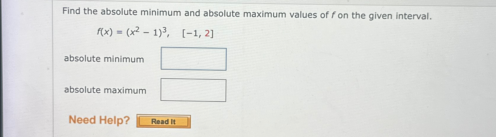 Solved Find the absolute minimum and absolute maximum values | Chegg.com