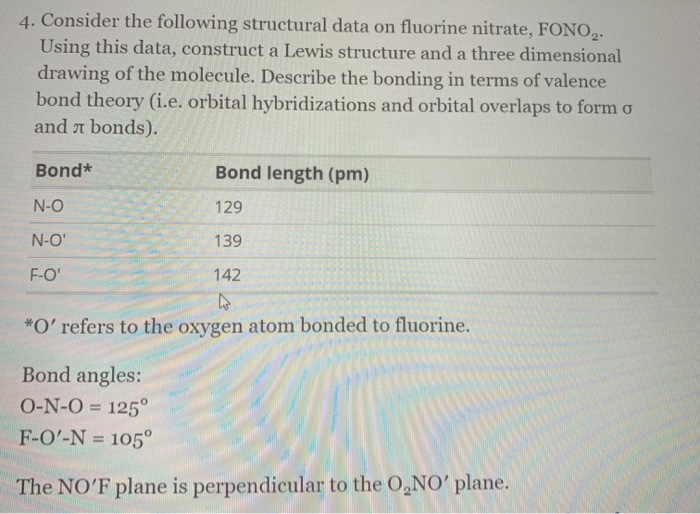 Solved 4. Consider the following structural data on fluorine | Chegg.com