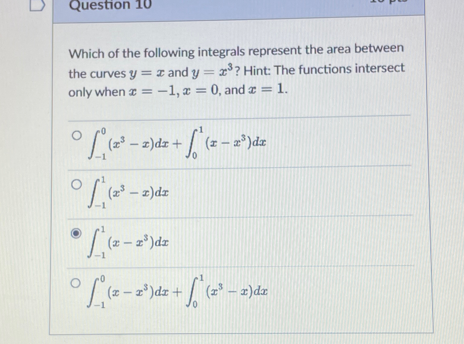 Question 10Which of the following integrals represent | Chegg.com