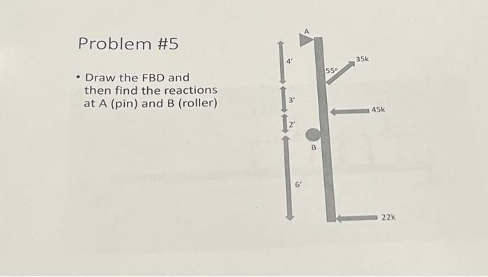 Solved Problem #5 • Draw the FBD and then find the reactions | Chegg.com