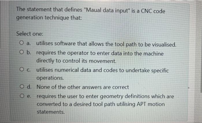 Solved The statement that defines "Maual data input" is a | Chegg.com