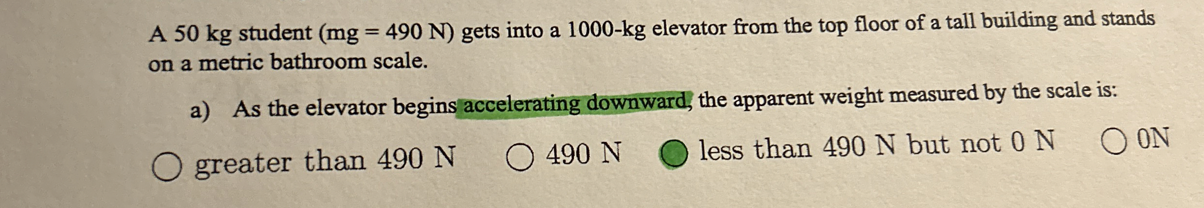 Solved A 50 ﻿kg student )=(490N ﻿gets into a 1000-kg | Chegg.com