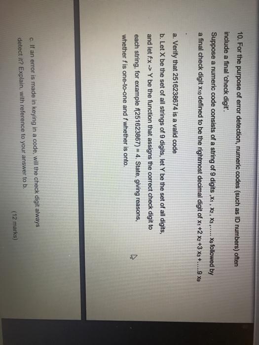 Solved 10. For the purpose of error detection, numeric codes | Chegg.com