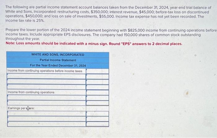 Solved The following are partial income statement account | Chegg.com