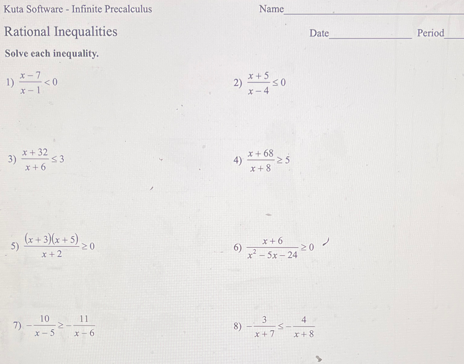 Solved Kuta Software ﻿infinite Precalculusnamerational